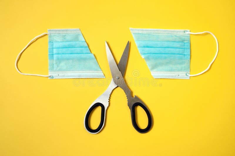 Blue Medical Mask Cut into Two Halves Stock Photo - Image of covid ...