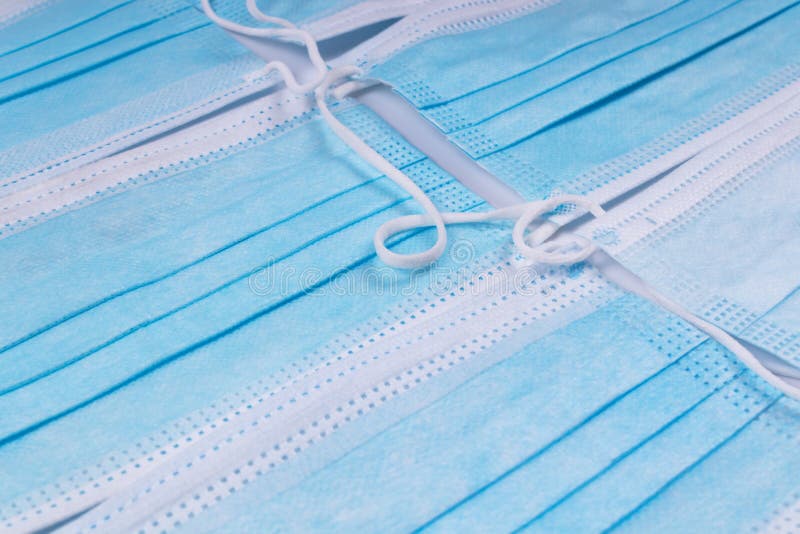 Blue Medical Masks Angled Side View Stock Image - Image of surgical ...