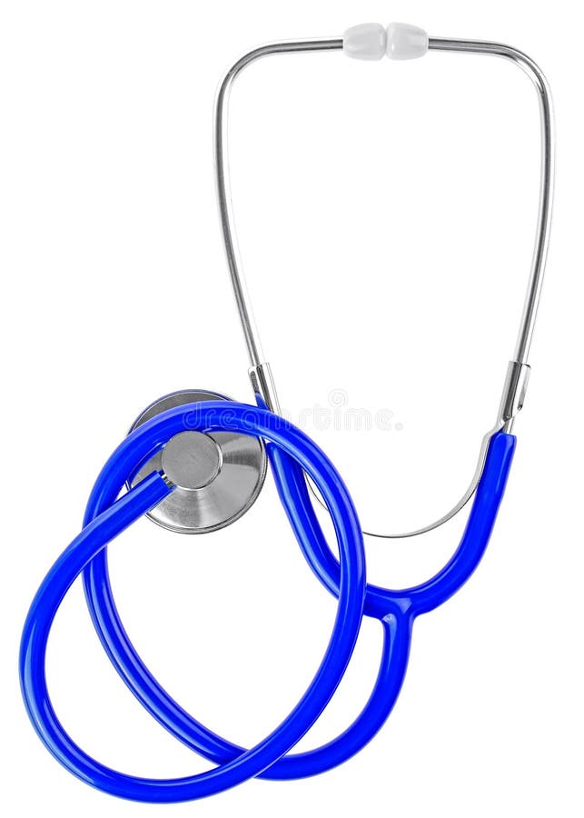 Blue Medical Stethoscope Isolated on White Background, Top View ...
