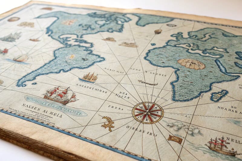 Blue Medieval Nautical Retro World Map Background Stock Illustration ...