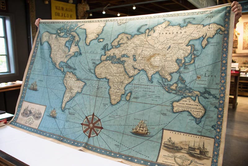 Blue Medieval Nautical Retro World Map Background Stock Illustration ...