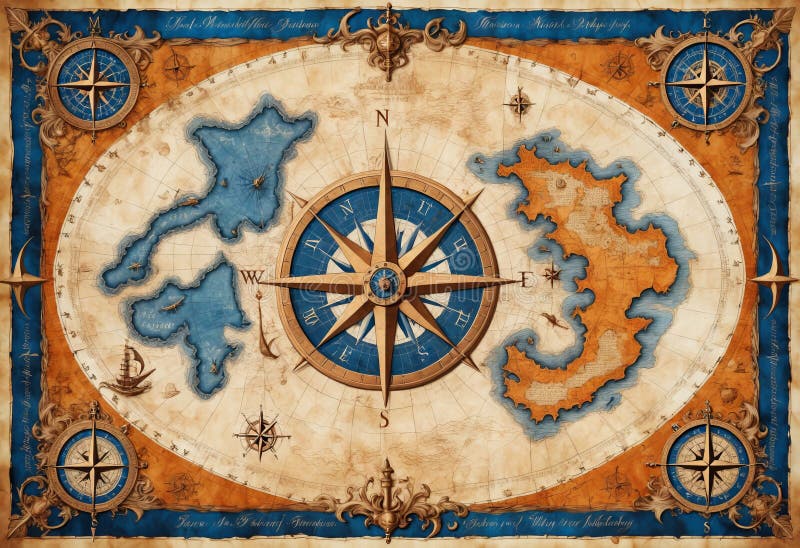 Medieval Nautical or Pirates Map Isolated Stock Illustration ...