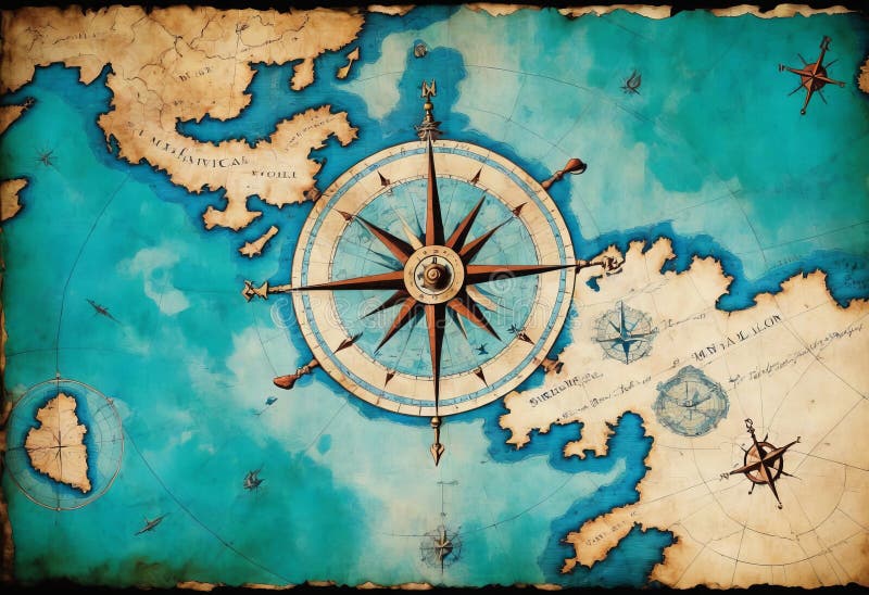 Blue Medieval Old Nautical Map Background Stock Illustration ...