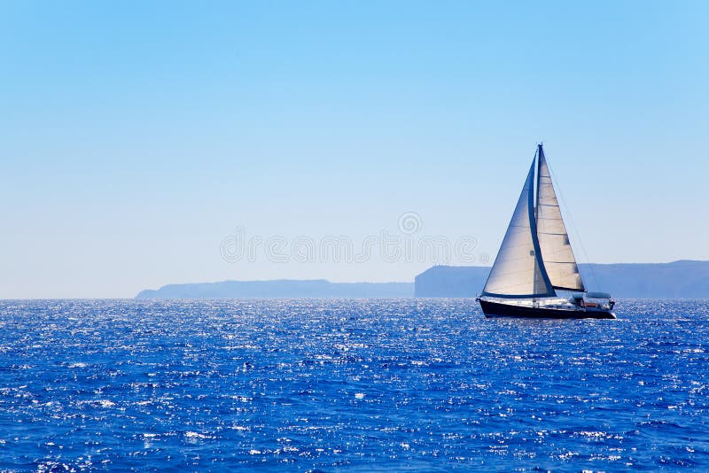 Blue Mediterranean Sailboat Sailing Stock Photo - Image of marine ...