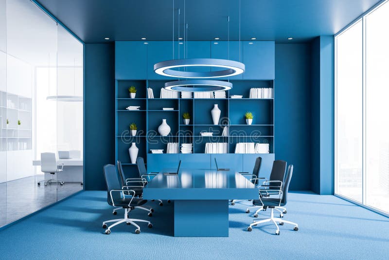 Blue meeting room interior stock illustration. Illustration of luxury ...