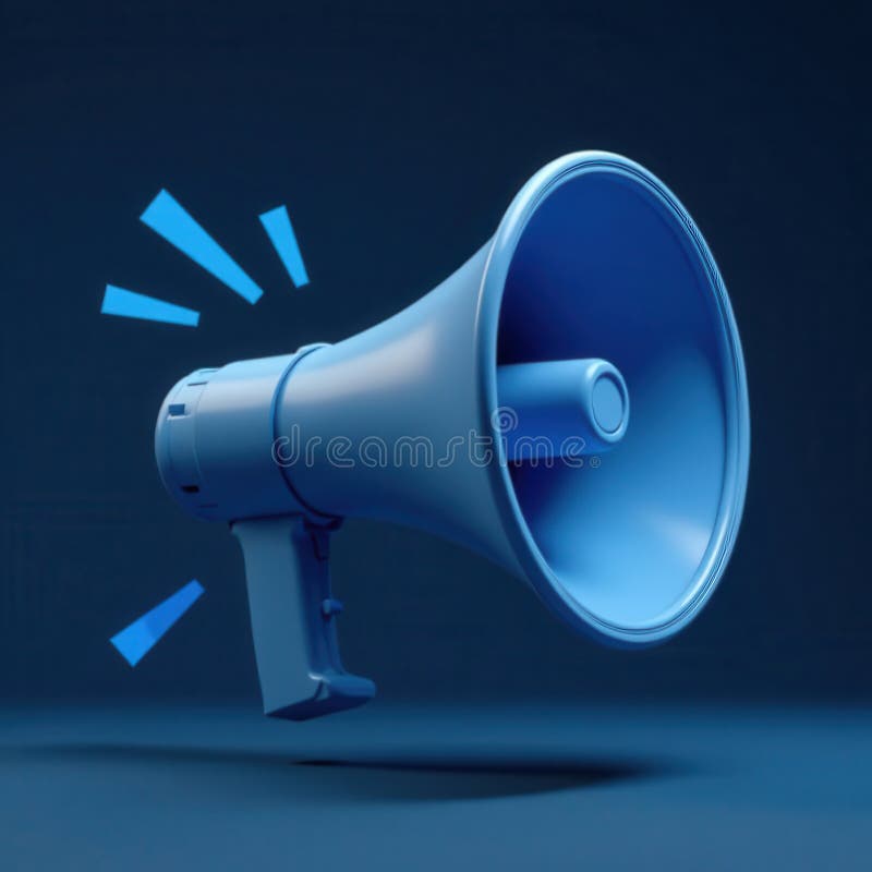 Blue Megaphone with Sound Wave Graphics on Dark Background Stock Photo ...