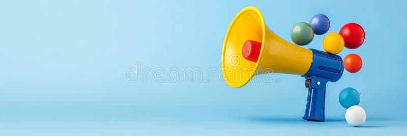 Blue Megaphone Surrounded by Molecular Models on Pastel Background ...