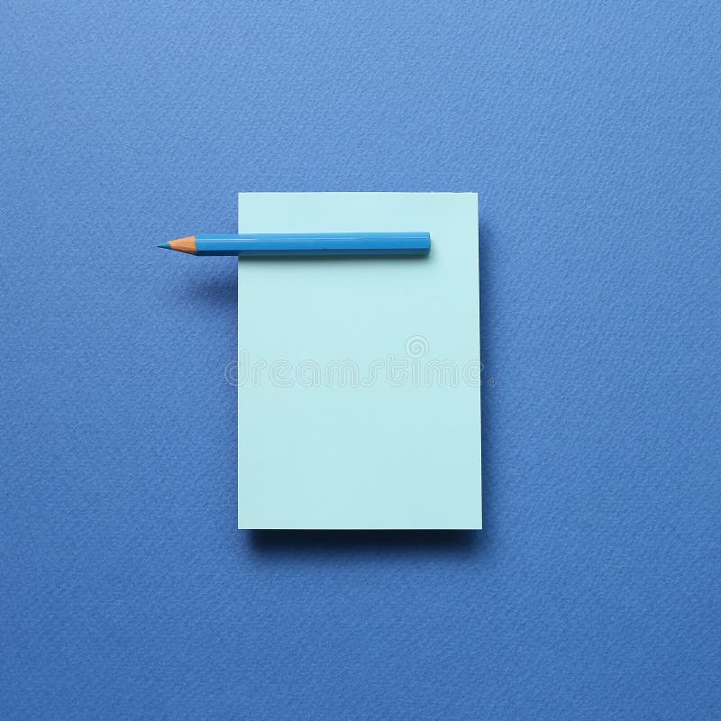 Blue Memo Note Pad and Blue Colored Pencil on Blue Background Stock ...