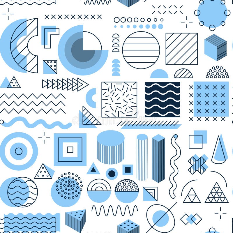 Blue Memphis Seamless Pattern Stock Vector - Illustration of zigzag ...