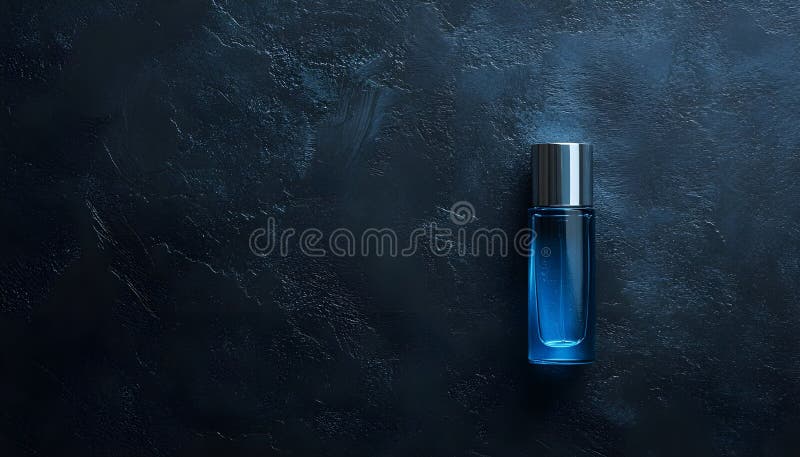 Blue Men S Perfume in Bottle on Black Background, Above View. Space for ...