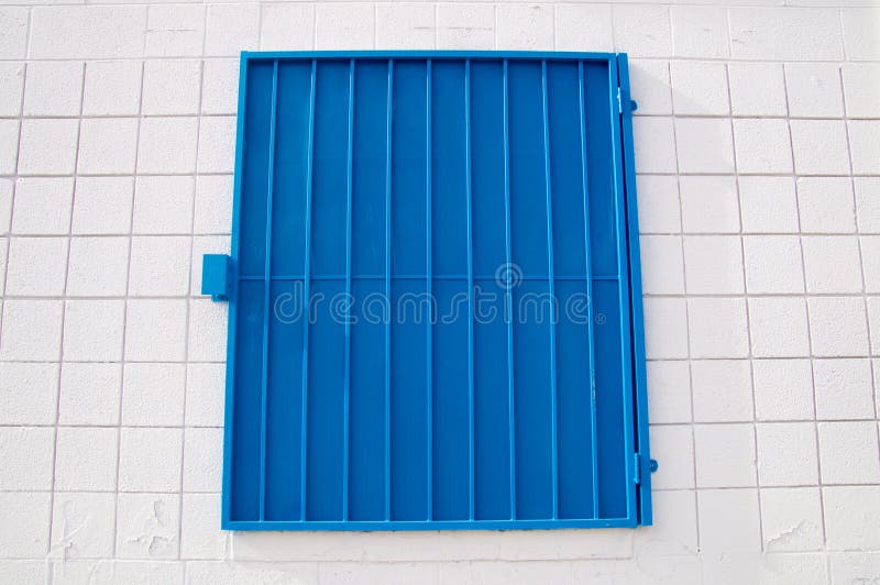 Blue Mesh Shutter on White Wall Stock Image - Image of color, wire ...