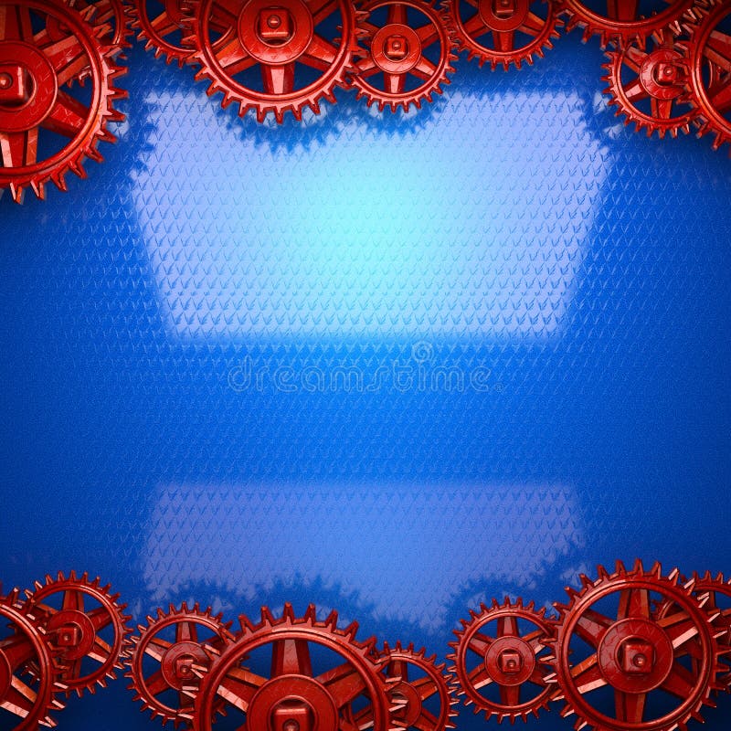 Blue Metal Background with Red Cogwheel Gears Stock Illustration ...