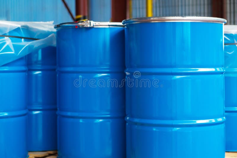 Blue Metal Cans with Paint in Production, Close Up Stock Image - Image ...