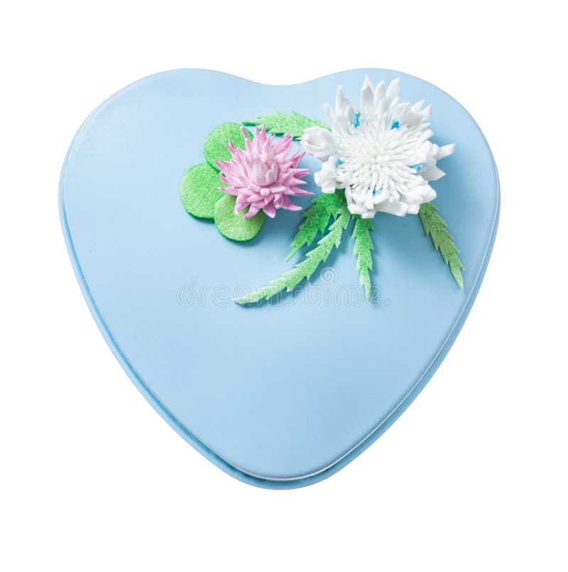 Blue Metal Decorated Heart-shaped Gift Box Isolated on White Stock ...
