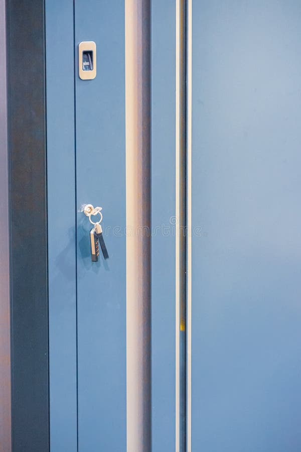Blue Metal Doors with Keyhole and Keys Stock Photo - Image of doors ...