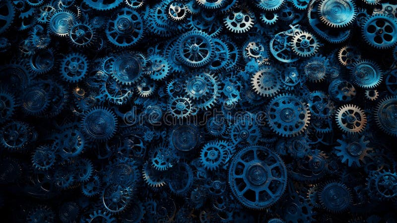 Blue Metal Gears Represent Teamwork and Machinery in Close-up. Stock ...