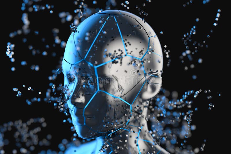 Blue Metal Human Head with Particles, 3d Rendering Stock Illustration ...