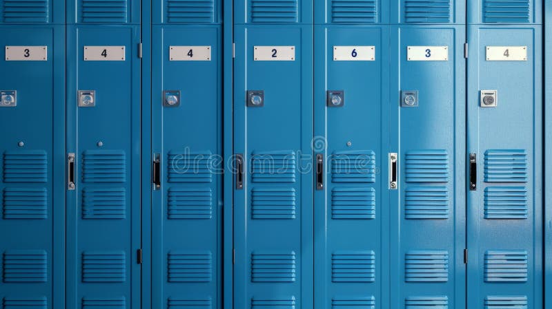 Blue Metal Lockers in a Row, Generative AI Stock Image - Image of order ...
