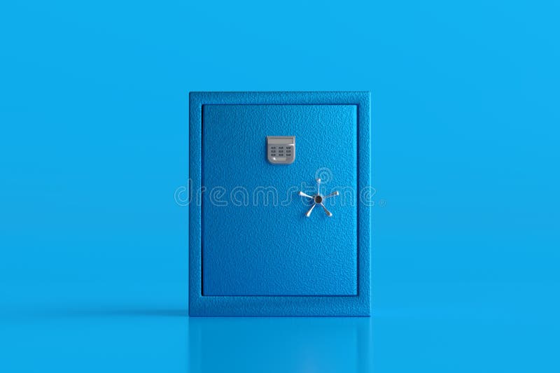Blue Metal Safe with a Combination Lock on Blue Background Stock ...