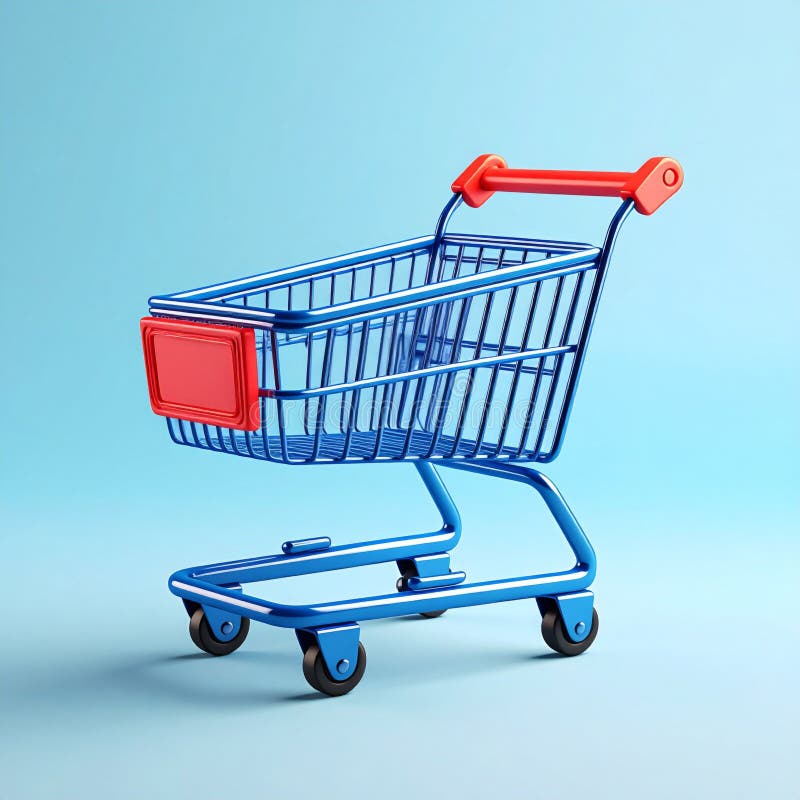 Blue Metal Shopping Cart on Blue Background Stock Illustration ...