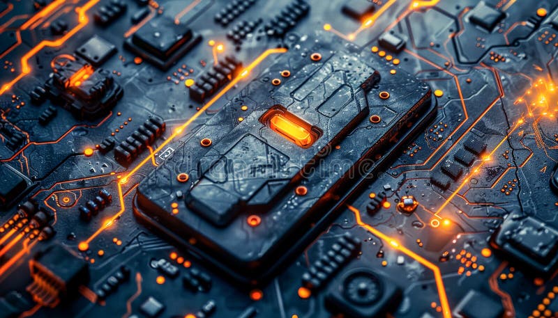 Blue Metal Tech Surface Background, with Yellow Elements ,AI Generated ...