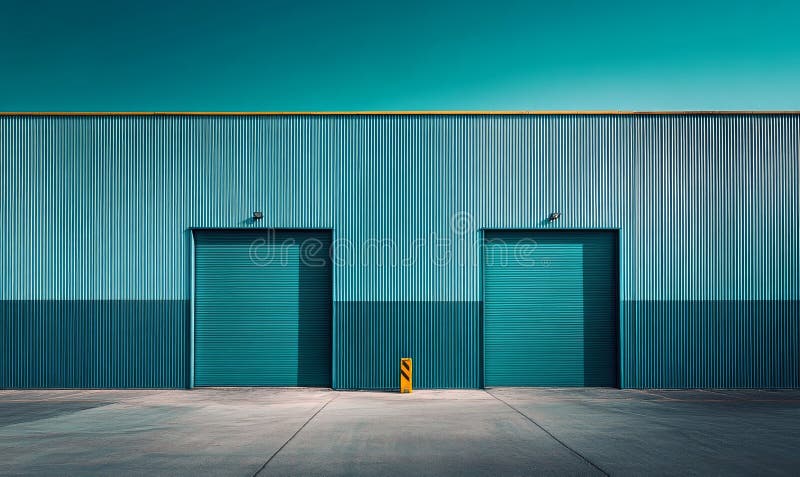 Blue Metal Warehouse with Several Doors and a Blue Roof. Generative AI ...