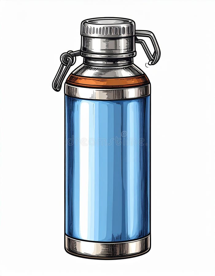Blue Metal Water Bottle with Silver Cap and Handle Stock Illustration ...