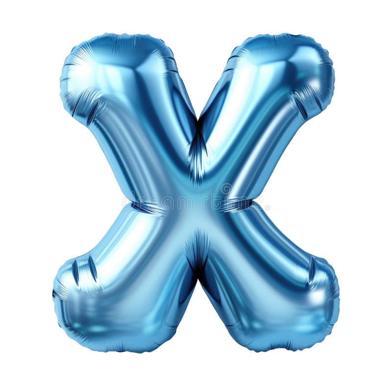 Blue Metallic X Alphabet Balloon Realistic 3D on White Background Stock ...