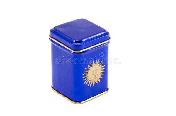 Blue Metallic Box for Tea Isolated on White Stock Photo - Image of herb ...