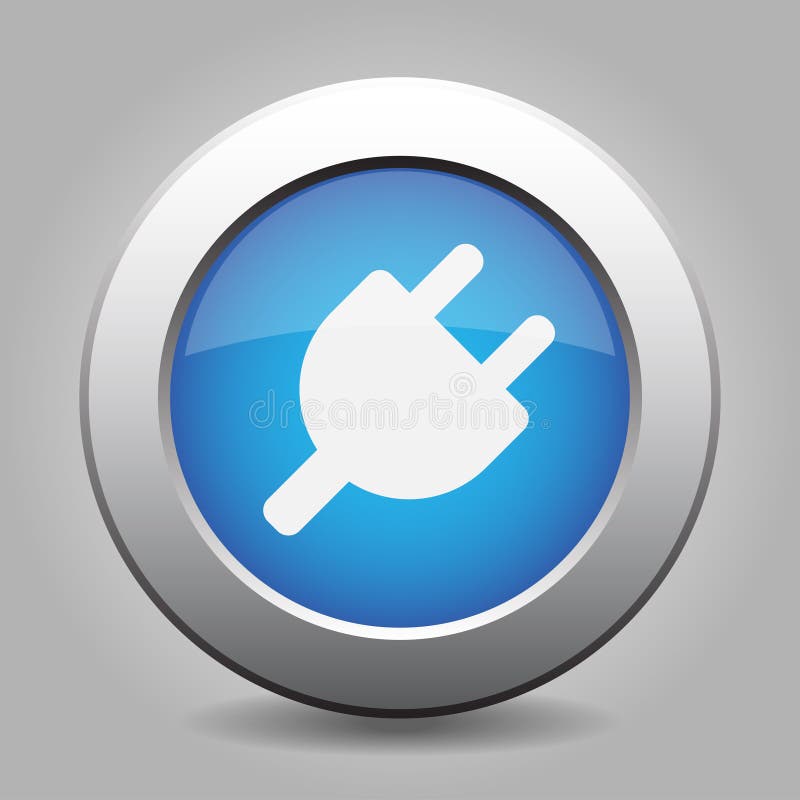 Blue Metallic Button, White Electrical Plug Icon Stock Vector ...