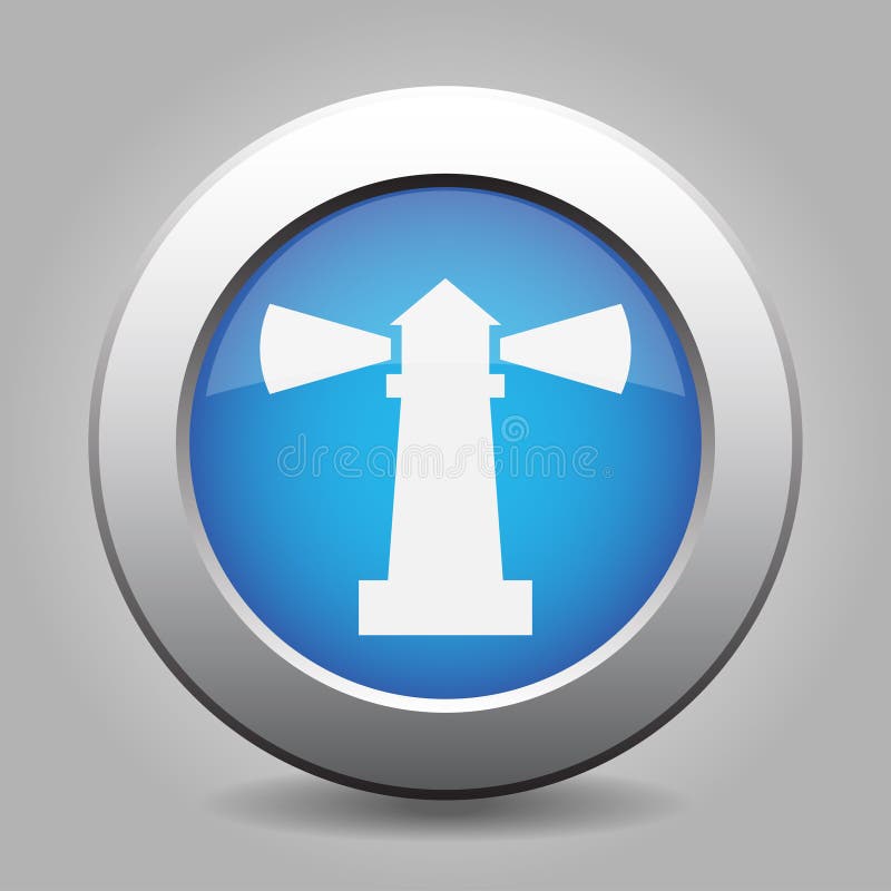 Blue Metallic Button, White Lighthouse Icon Stock Vector - Illustration ...