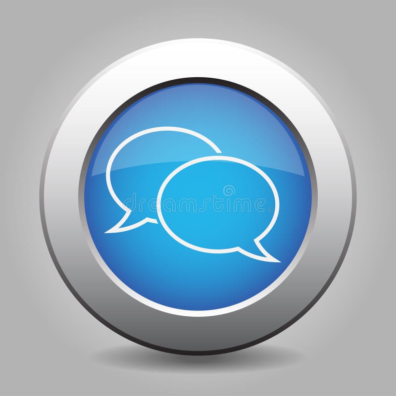 Blue Metallic Button, White Speech Bubbles Icon Stock Vector ...