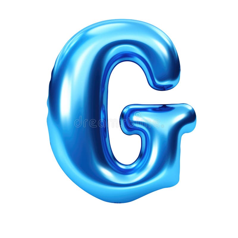 Blue Metallic G Alphabet Balloon Realistic 3D on White Background Stock ...