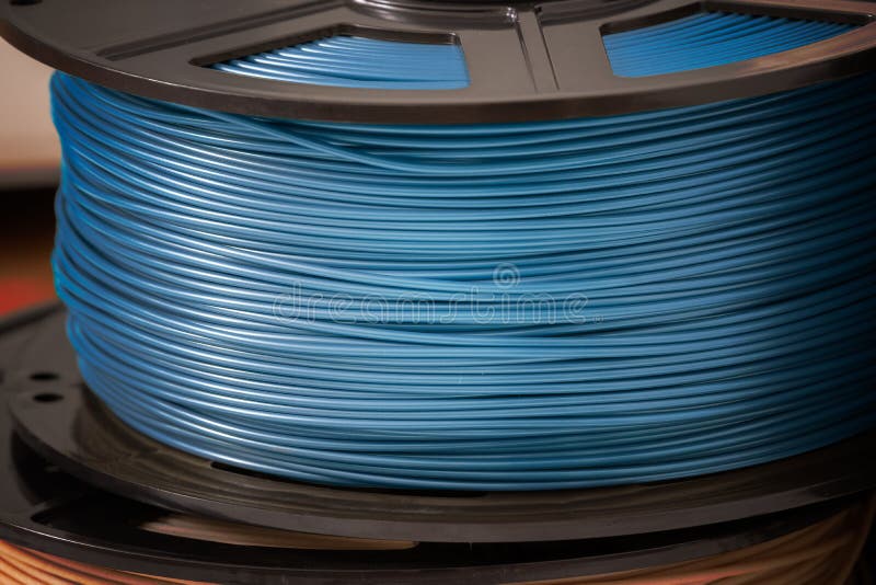Blue Metallic Glossy PLA Plastic Filament for 3D Printer. Stock Photo ...