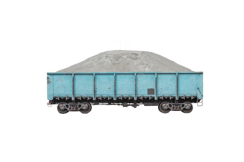 Blue Metallic Goods Wagon or Freight Wagon with Gravel Isolated on ...