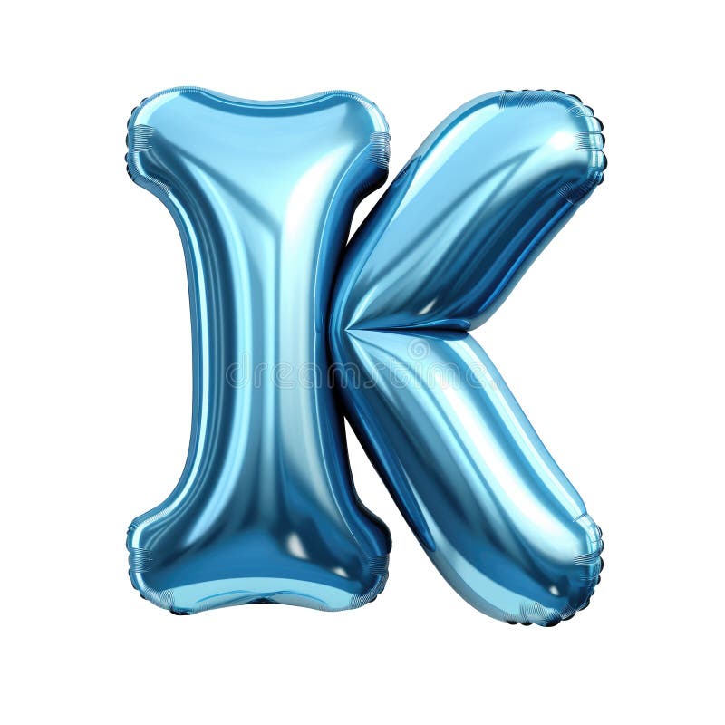 Blue Metallic K Alphabet Balloon Realistic 3D on White Background Stock ...