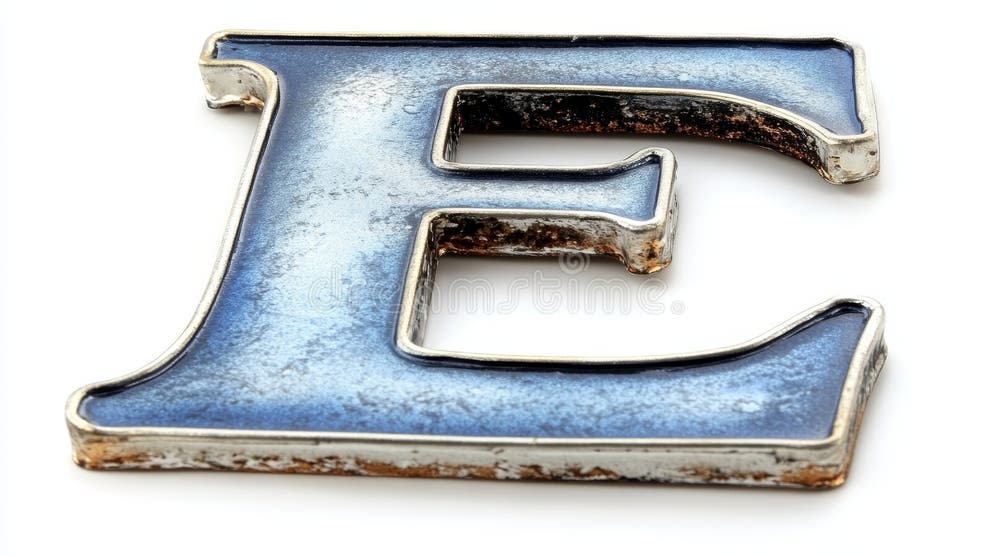 Blue Metallic Letter E of the Alphabet, Isolated on White Background ...