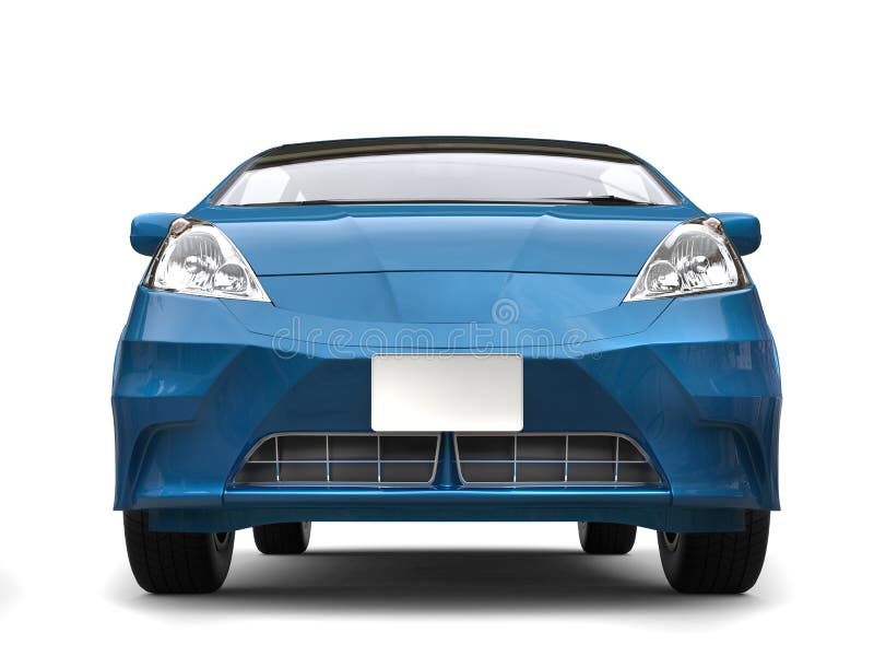 Blue Metallic Modern Compact Car - Front View Closeup Stock ...