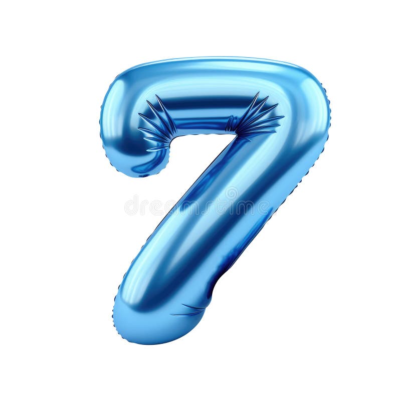Blue Metallic 7 Number Balloon Realistic 3D on White Background Stock ...