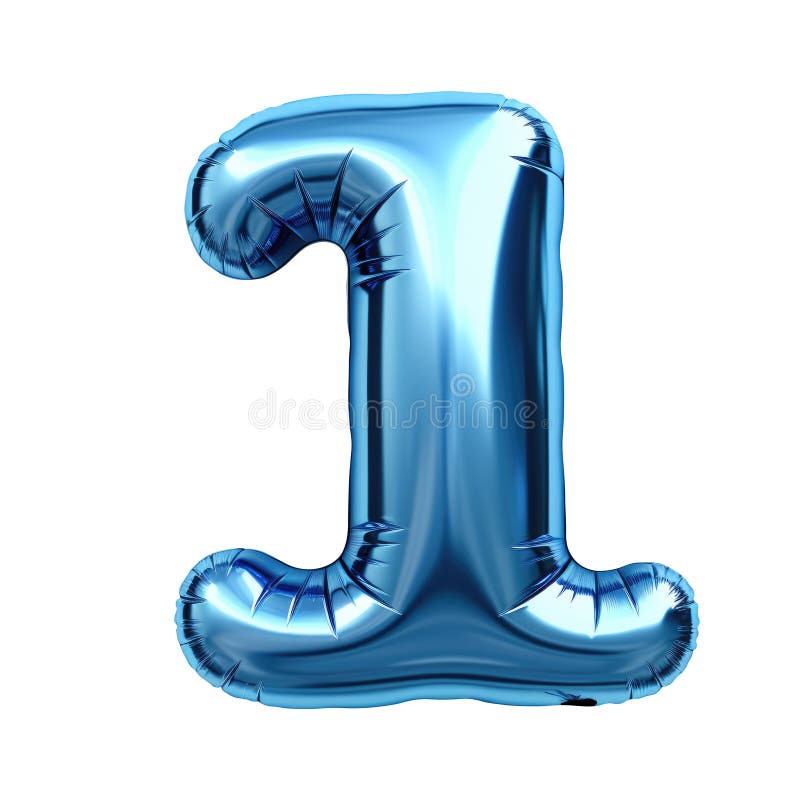 Blue Metallic 1 Number Balloon Realistic 3D on White Background Stock ...
