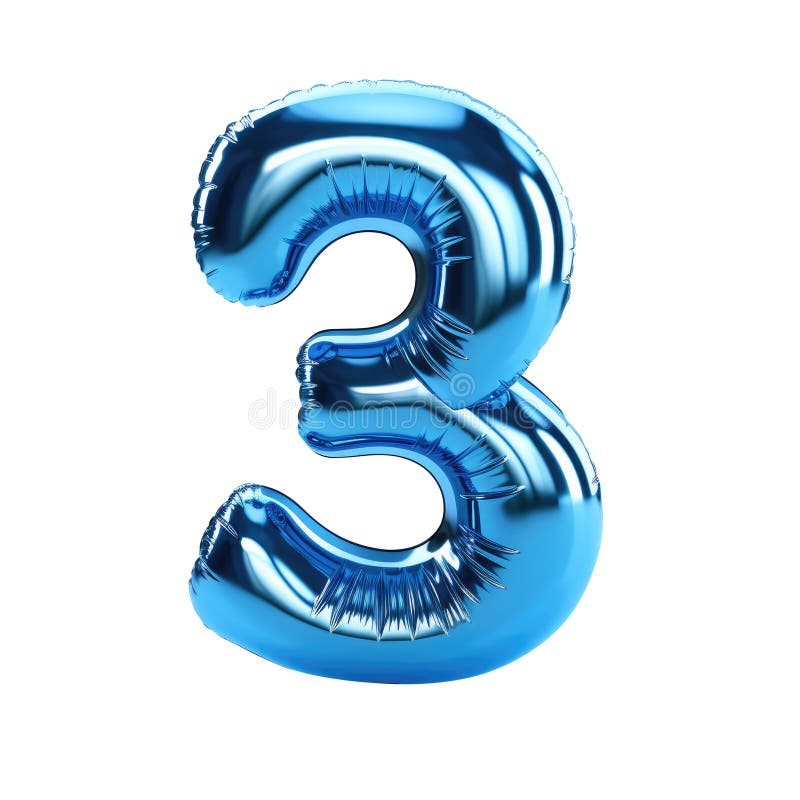 Blue Metallic 3 Number Balloon Realistic 3D on White Background Stock ...