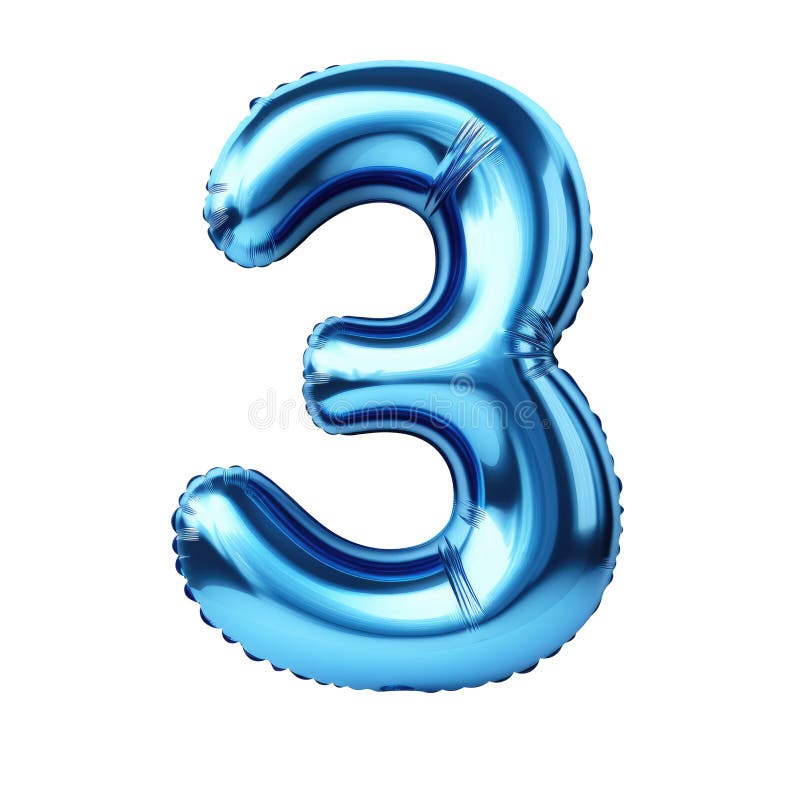 Blue Metallic 3 Number Balloon Realistic 3D on White Background Stock ...