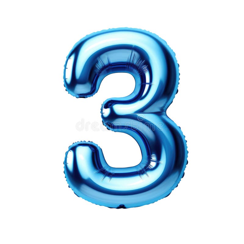 Blue Metallic 3 Number Balloon Realistic 3D on White Background Stock ...