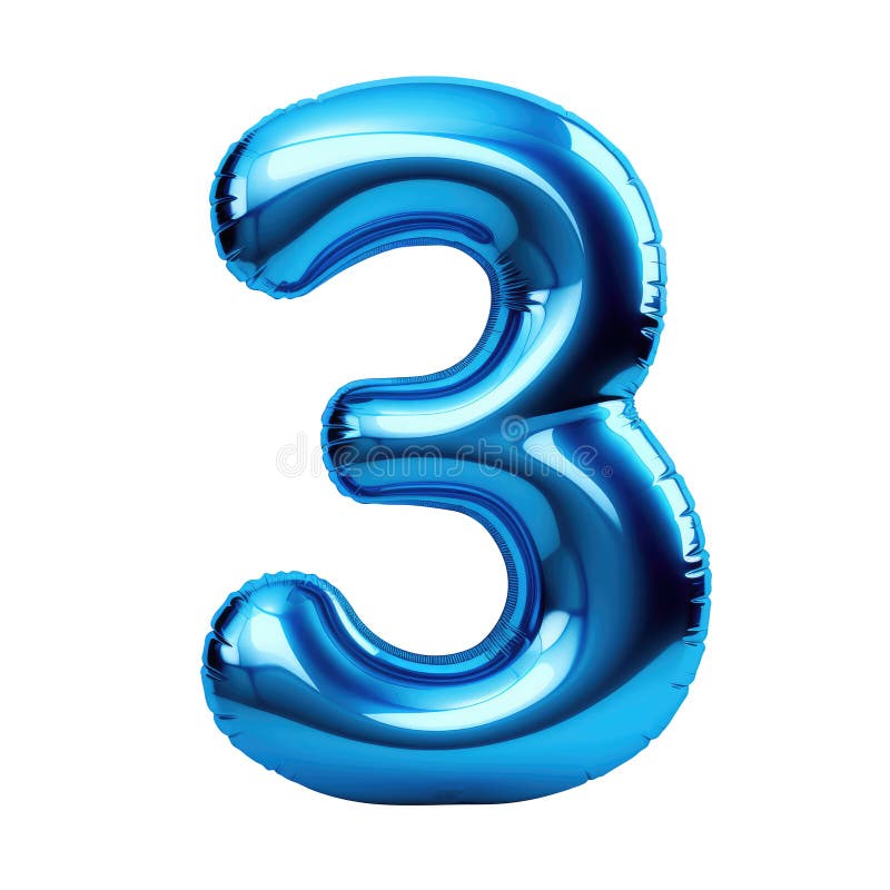 Blue Metallic 3 Number Balloon Realistic 3D on White Background Stock ...