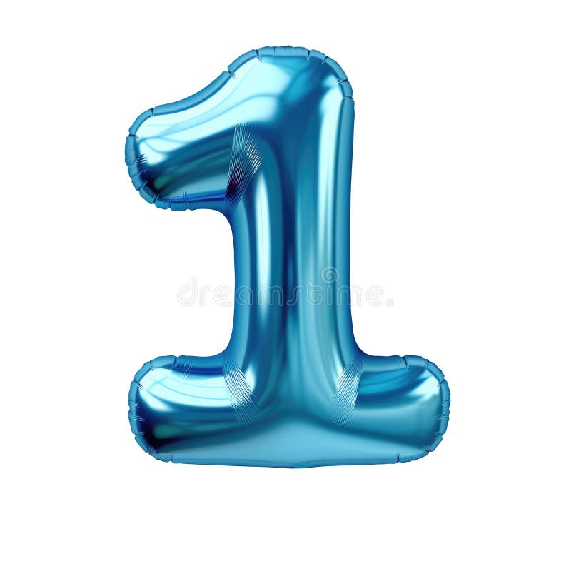 Blue Metallic 1 Number Balloon Realistic 3D on White Background Stock ...