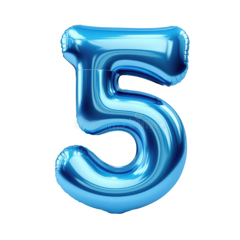 Blue Metallic 5 Number Balloon Realistic 3D on White Background Stock ...