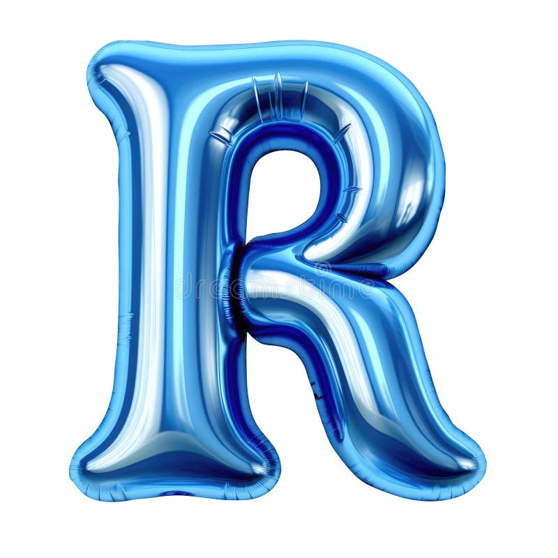 Blue Metallic R Alphabet Balloon Realistic 3D on White Background Stock ...