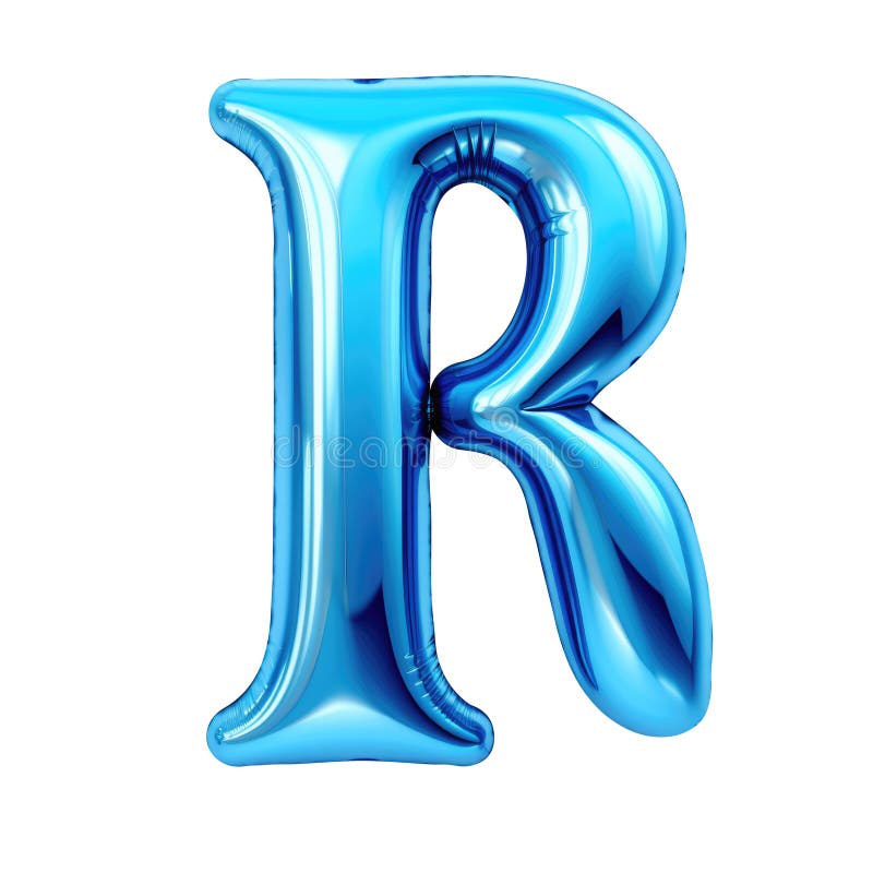 Blue Metallic R Alphabet Balloon Realistic 3D on White Background Stock ...