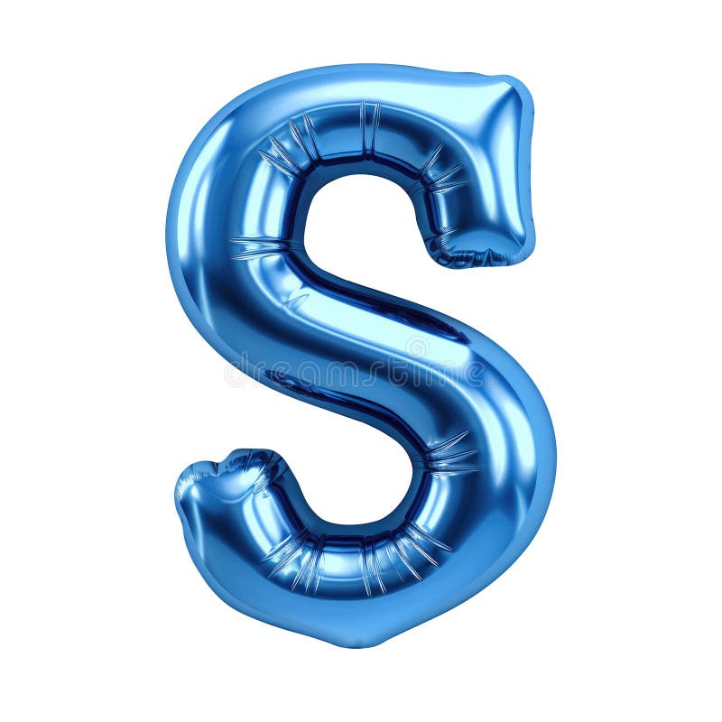 Blue Metallic S Alphabet Balloon Realistic 3D on White Background Stock ...