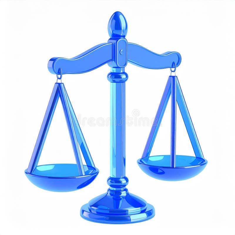 Blue Metallic Scales of Justice on White Background Stock Illustration ...
